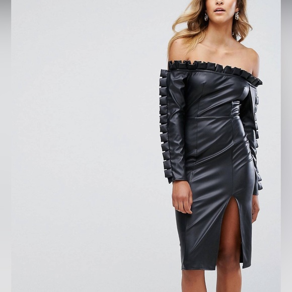 Missguided | Dresses | Nwt Misguided Faux Leather Pencil Offshoulder ...